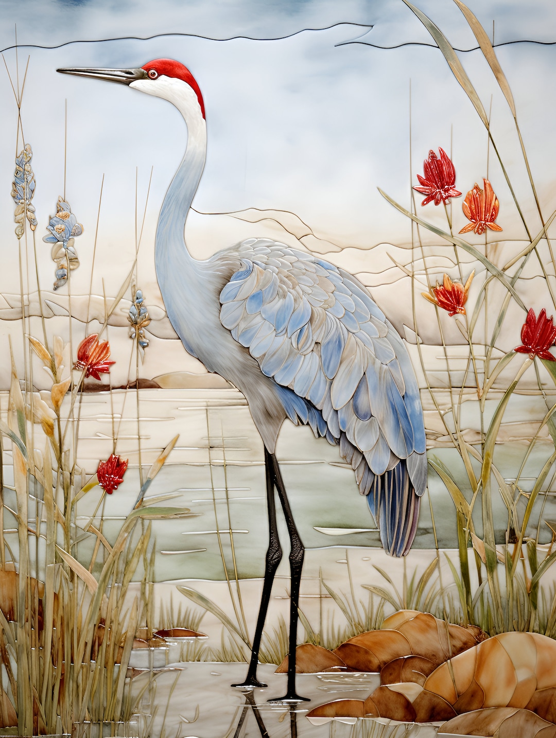 Sandhill Crane Ceramic Tile Mural – Marsh Bird Mosaics, Set of 2 - Etsy