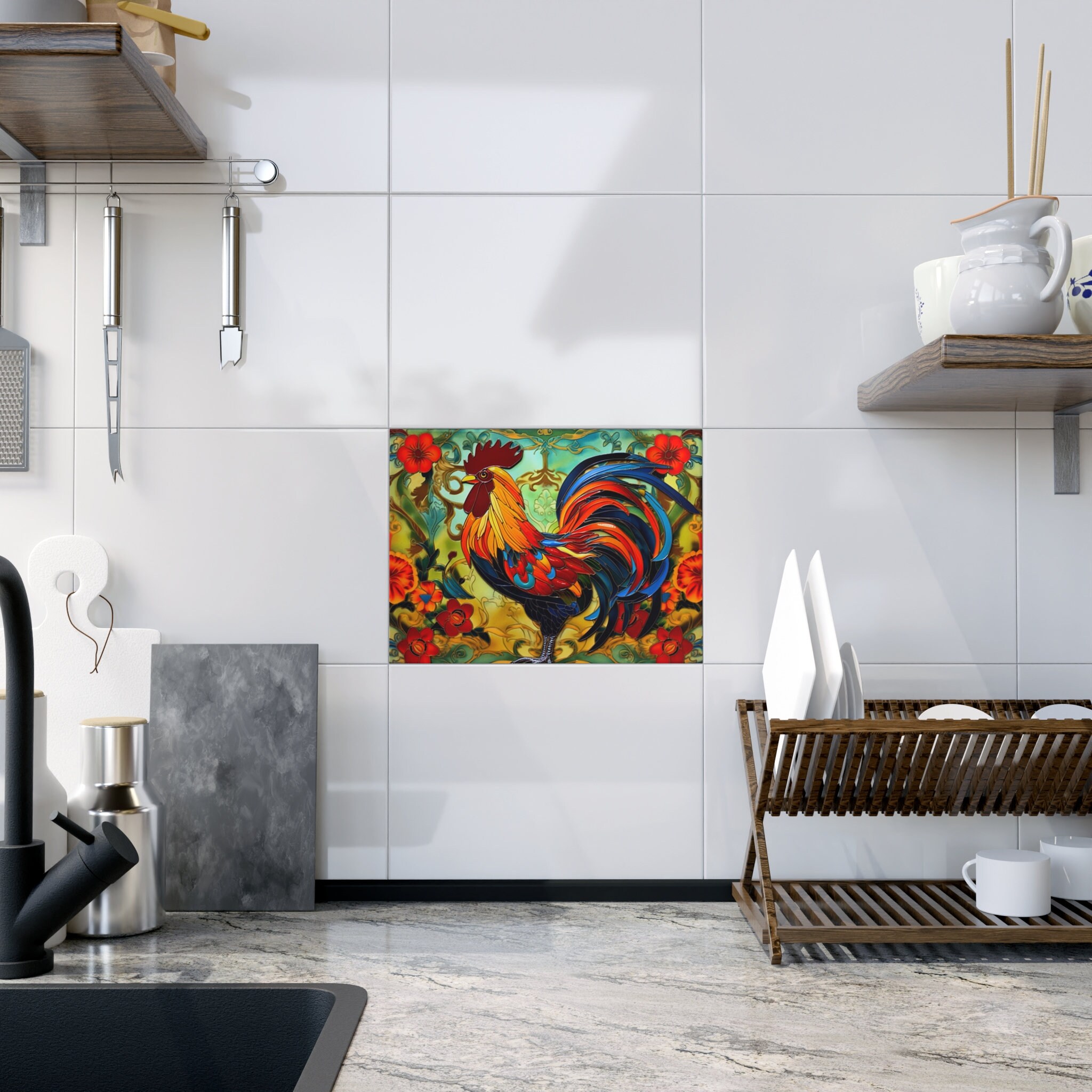 Rooster Ceramic Backsplash, Kitchen Accent Tile or Mural - Etsy