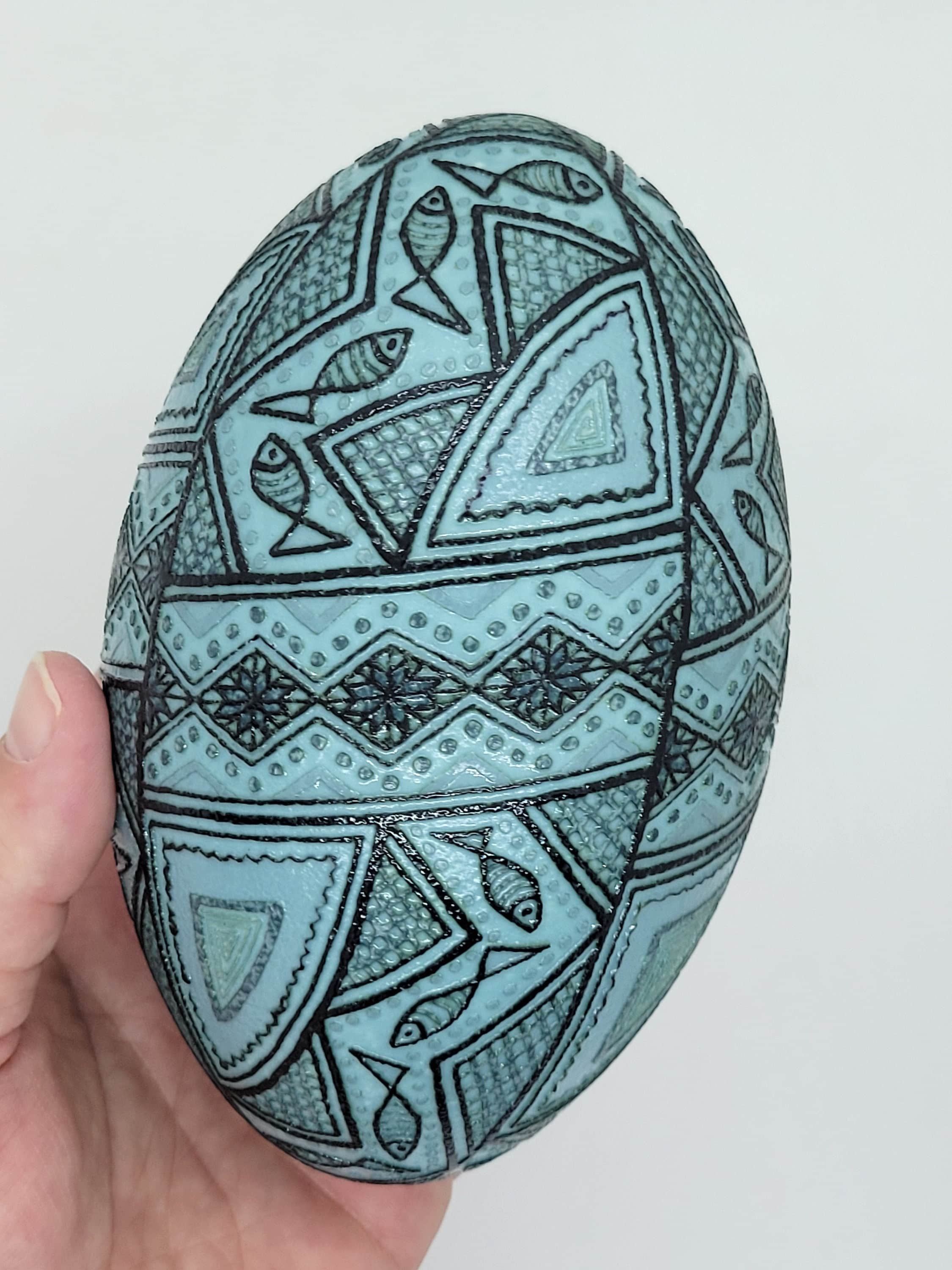 Etched Emu Egg With Fish Motifs - Etsy
