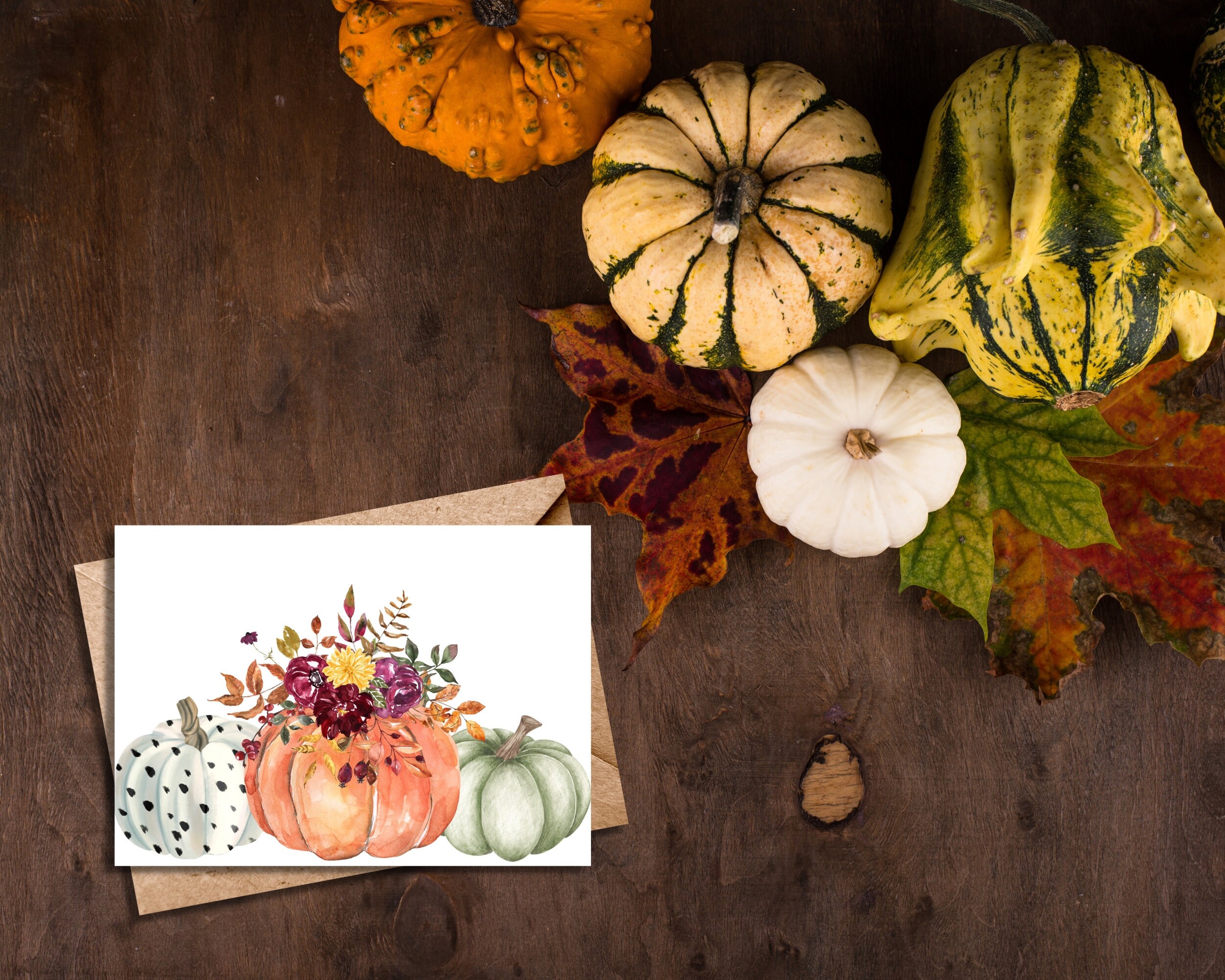 Pumpkin Card Printable Fall Card Floral Pumpkin Printable Card for Fall ...