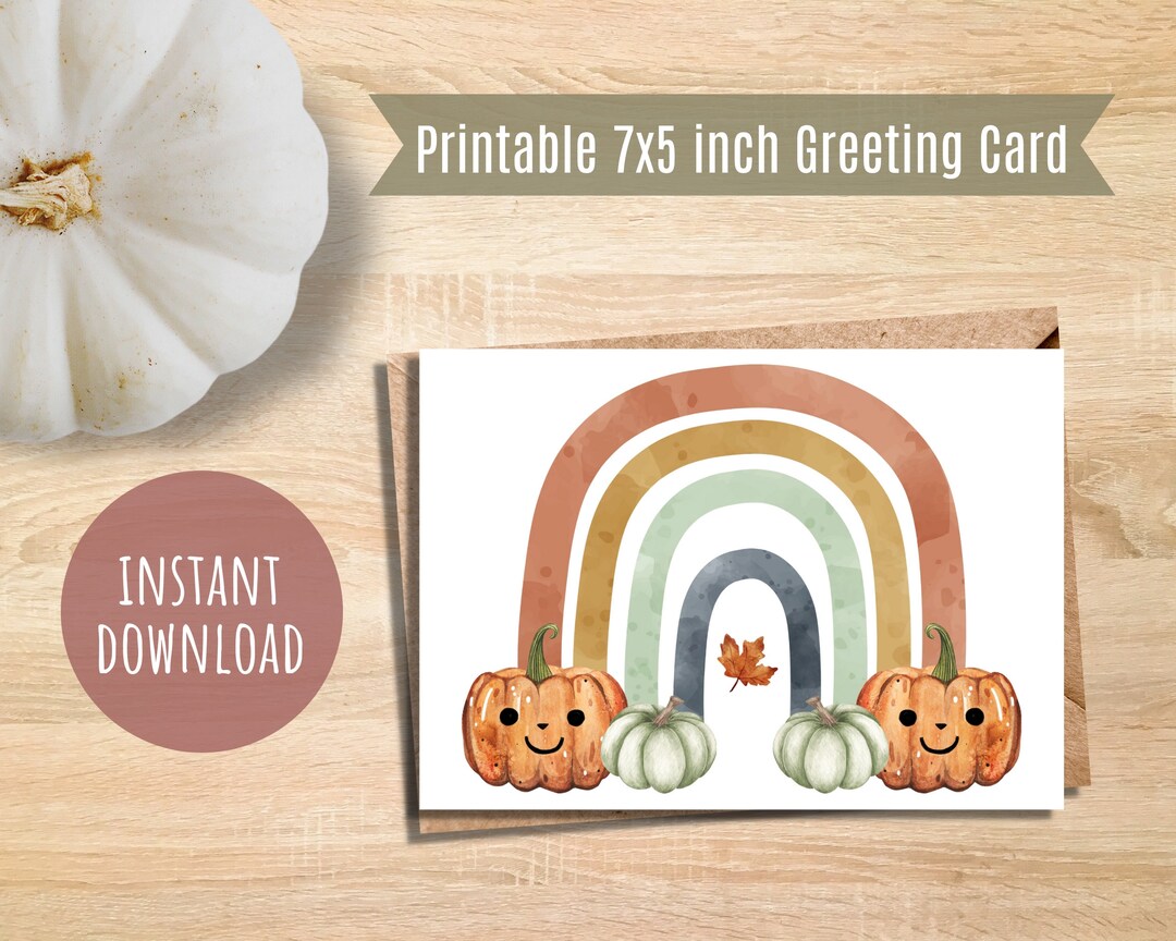 Fall Card Printable Pumpkin Card Fall Rainbow Card Boho Fall Autumn ...