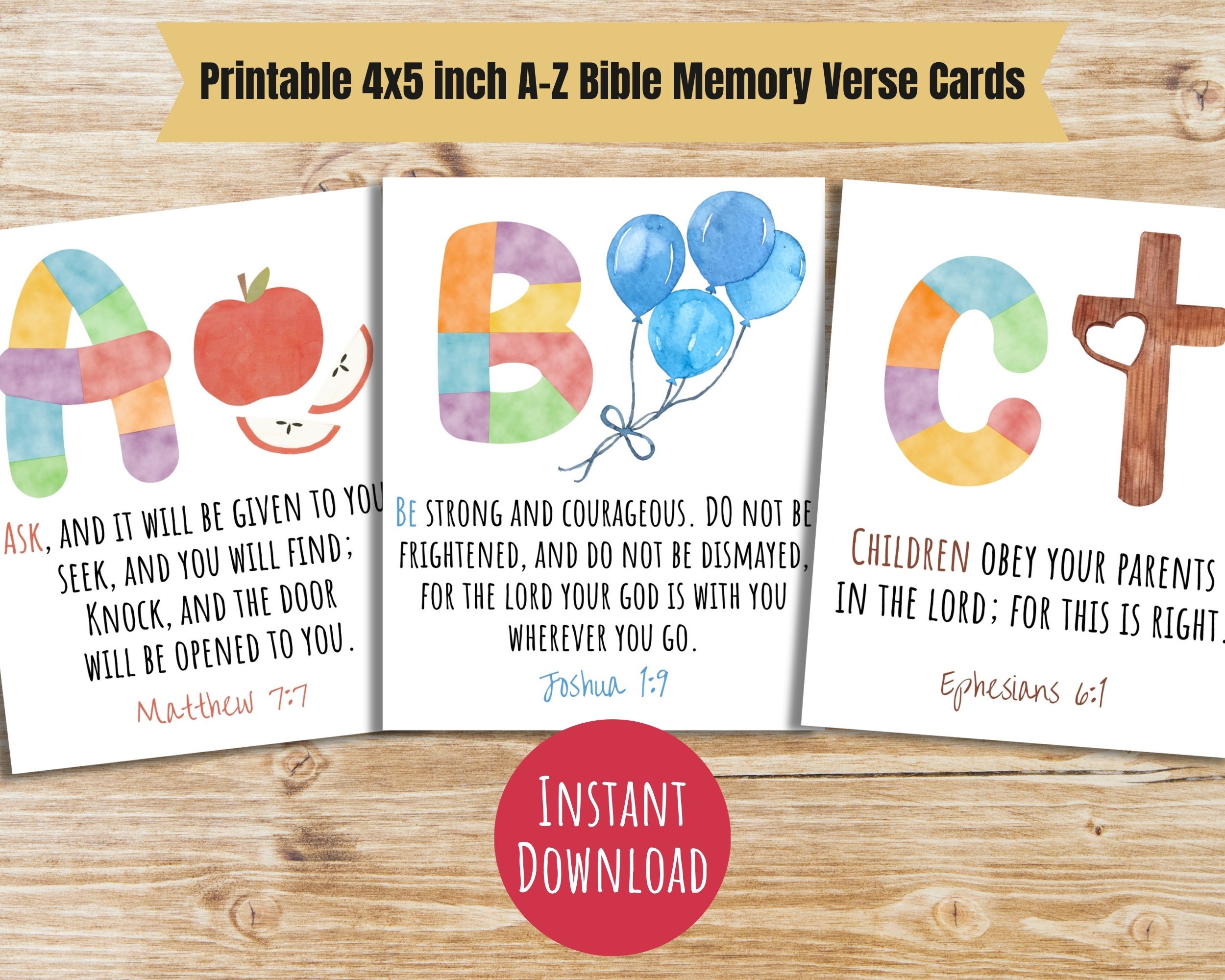 Alphabet Bible Verse Cards Printable A-Z Bible Verse Memory Cards for ...