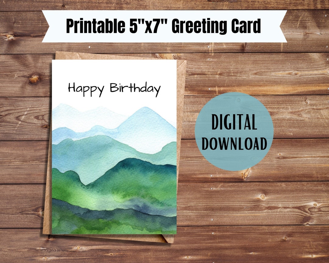 Birthday Card for Him Printable Mountain Greeting Card Happy Birthday ...