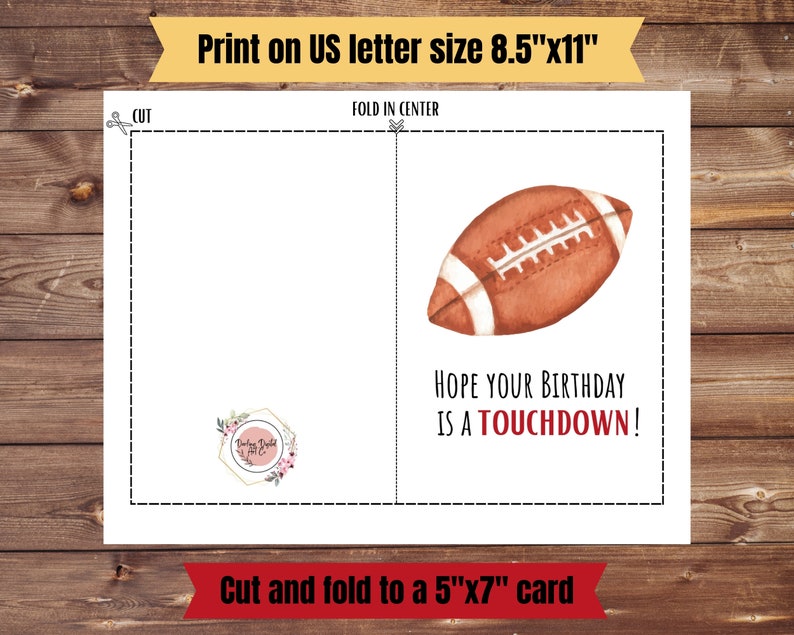 Football Birthday Card Printable Sports Bday Card Football Lover Gift ...