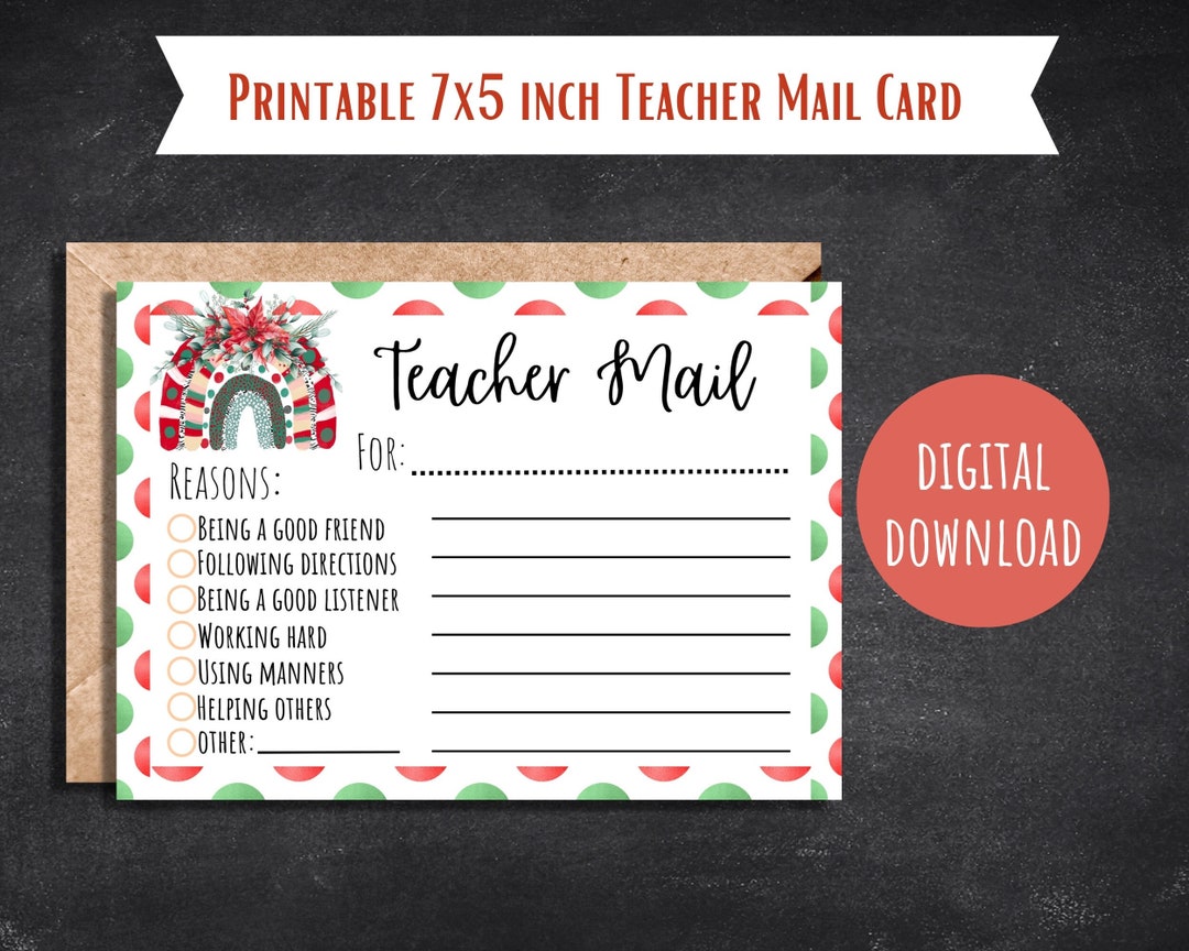 Christmas Teacher Mail Card Printable Brag Note for Teacher Classroom ...
