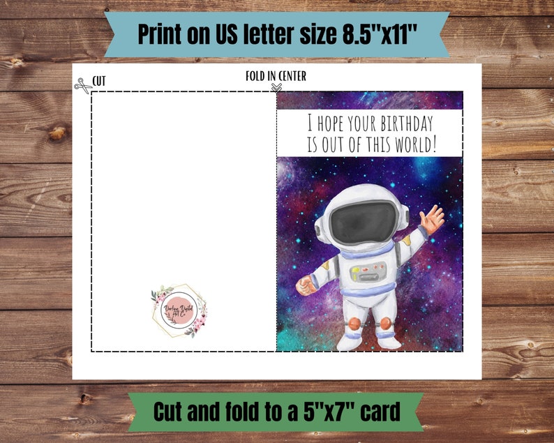 Birthday Card Space Printable Astronaut Bday Card for Boy Birthday Card ...