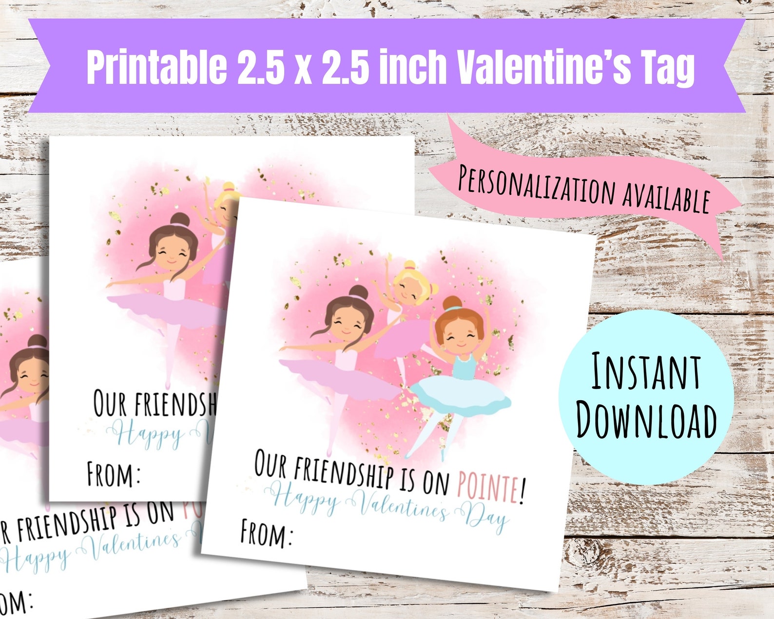 Printable Ballerina Valentine's Day Card for Vday Class Party Favor ...