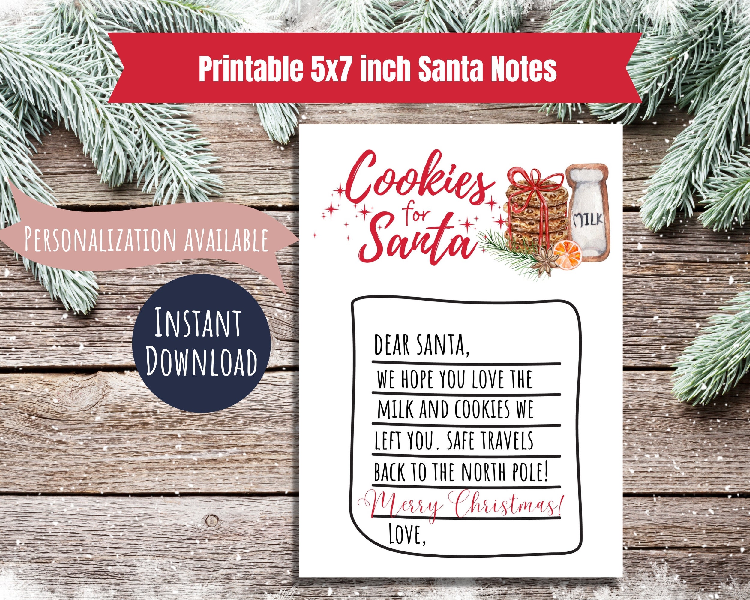 Customizable Santa Note Printable Cookies for Santa Note Christmas Eve ...