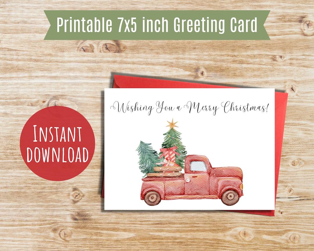 Christmas Card Printable Red Truck Christmas Tree Card Country ...