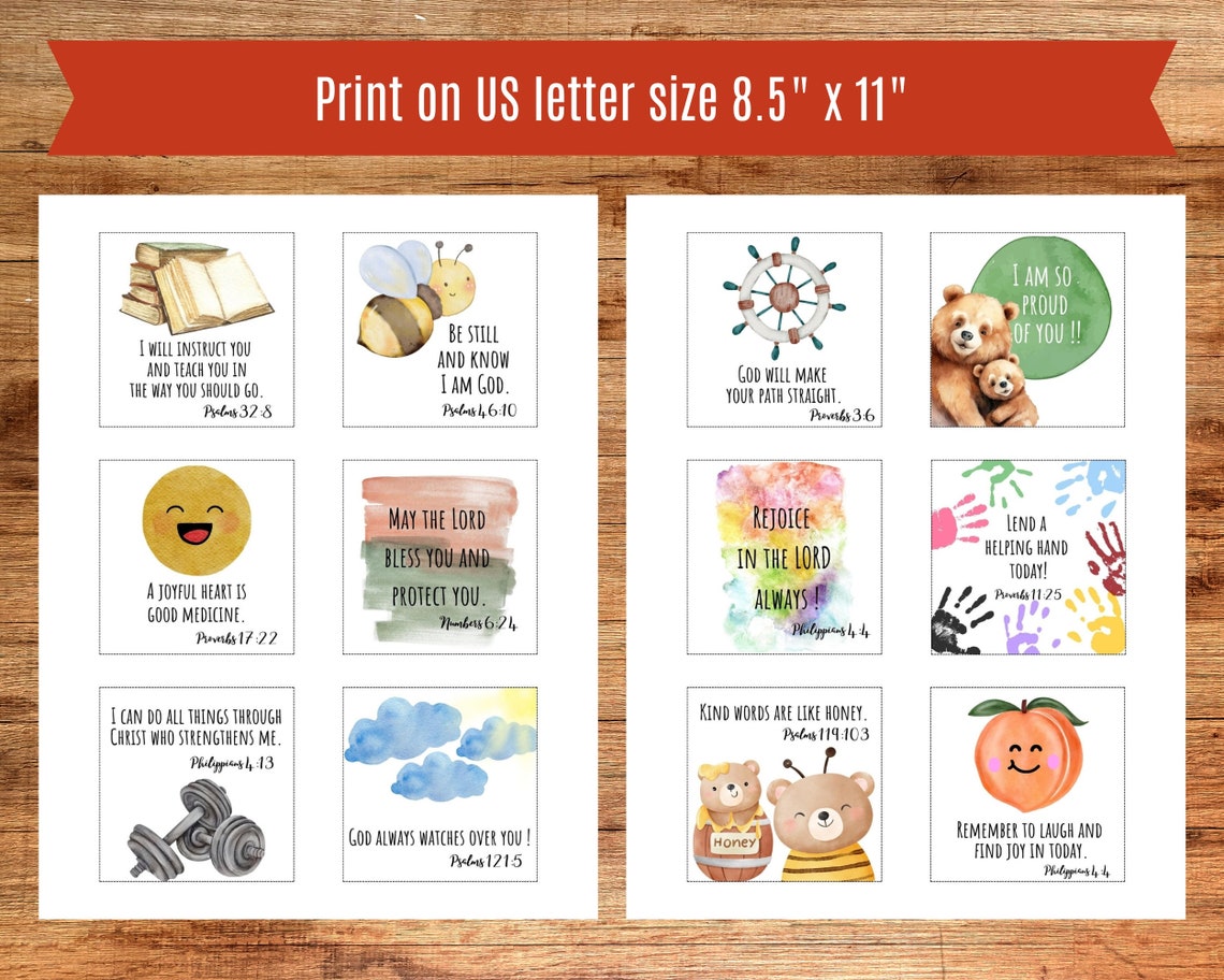 Lunch Box Note Cards Printable Christian Lunch Notes for Kid Scripture ...