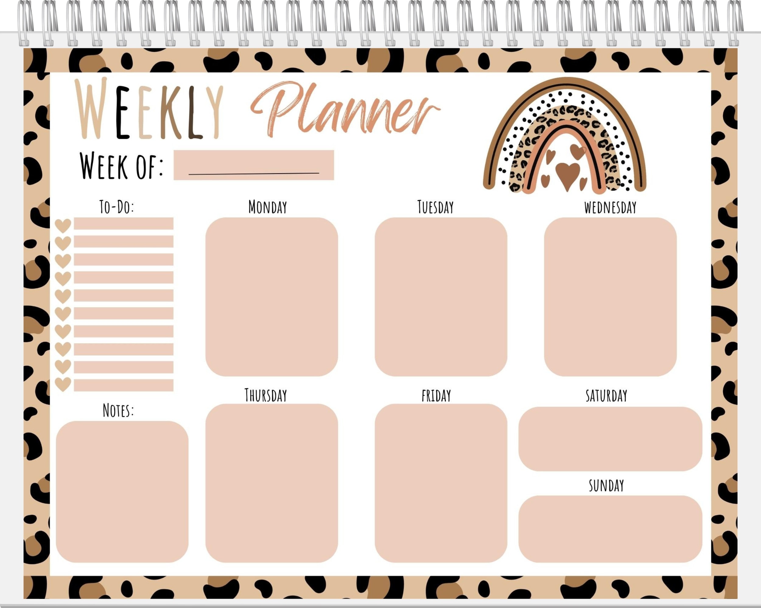Weekly Planner Printable Boho Leopard Rainbow Weekly Planner Weekly To ...