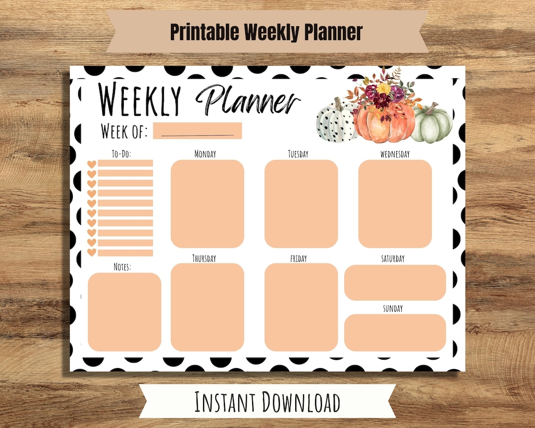 Weekly Planner Printable Pumpkin Weekly Planner Polka Dot Planner for ...