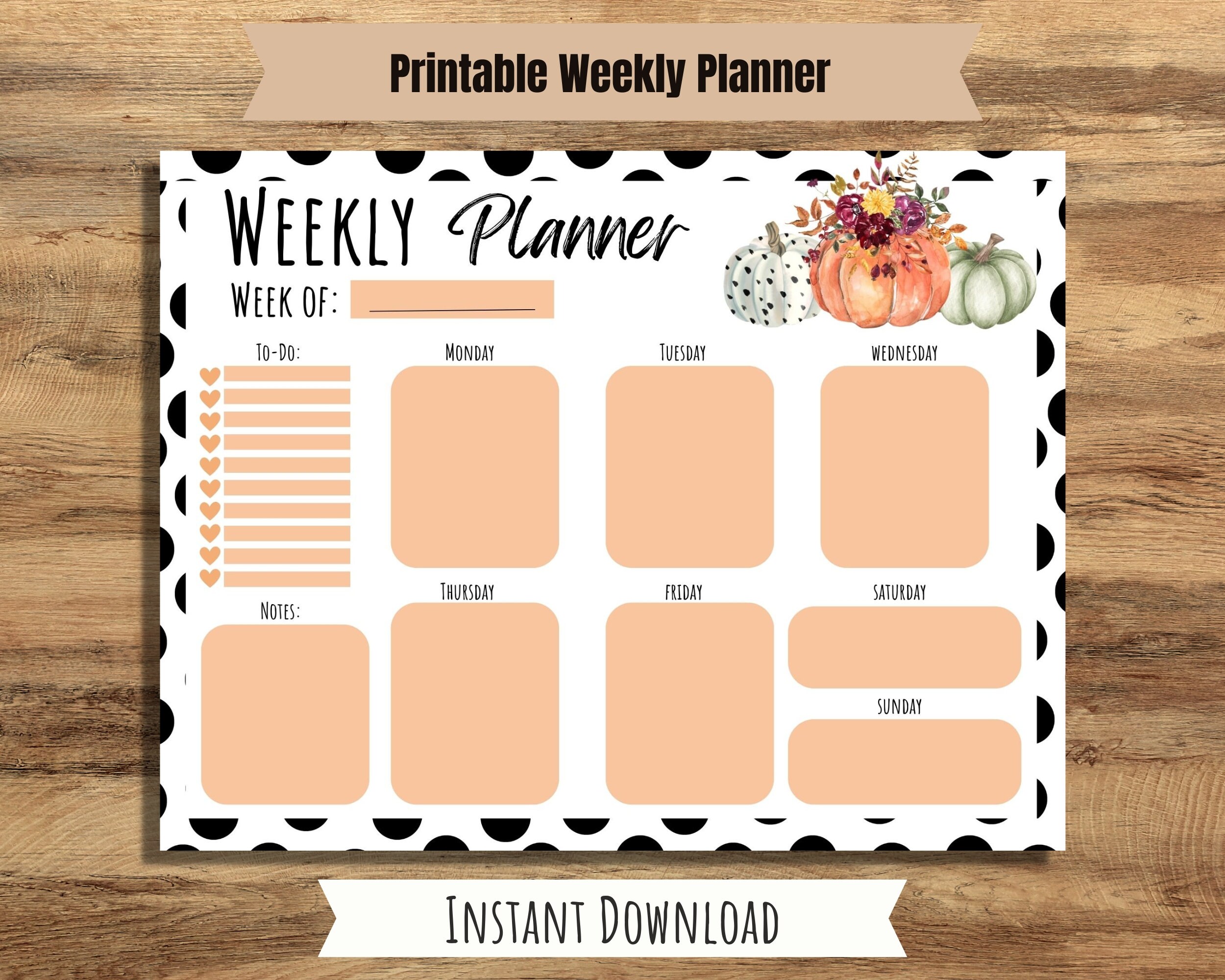 Weekly Planner Printable Pumpkin Weekly Planner Polka Dot Planner for ...