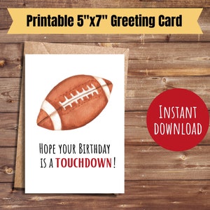 Football Birthday Card Printable Sports Bday Card Football Lover Gift ...