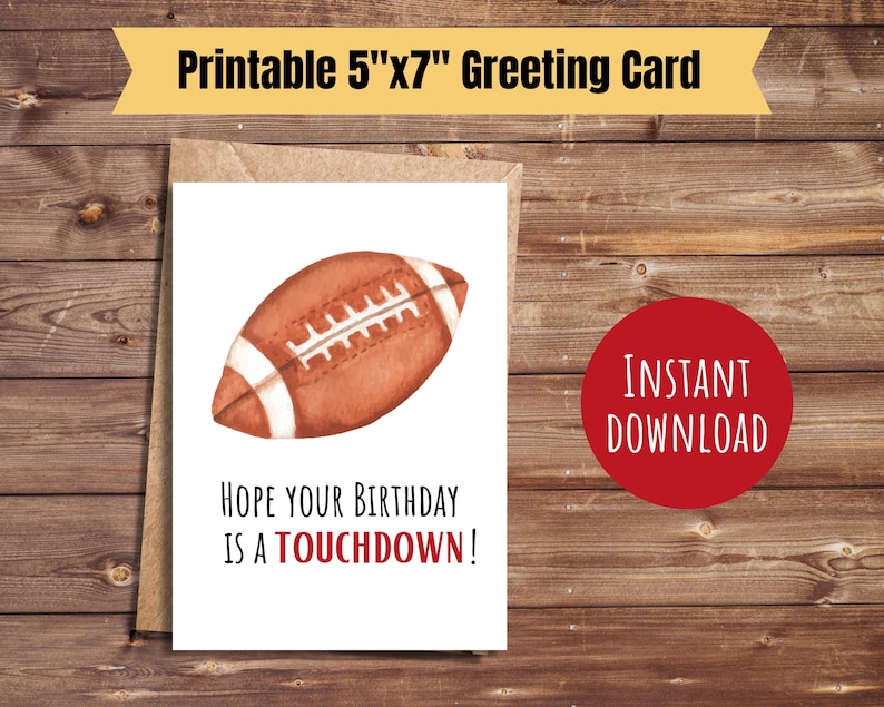 Football Birthday Card Printable Sports Bday Card Football Lover Gift ...
