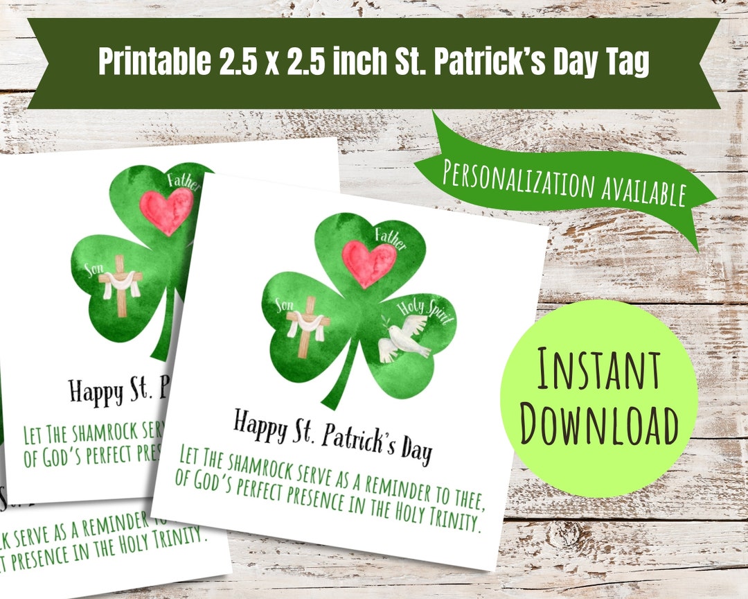 St Patricks Day Gift Tag Printable Shamrock Holy Trinity Card Christian ...