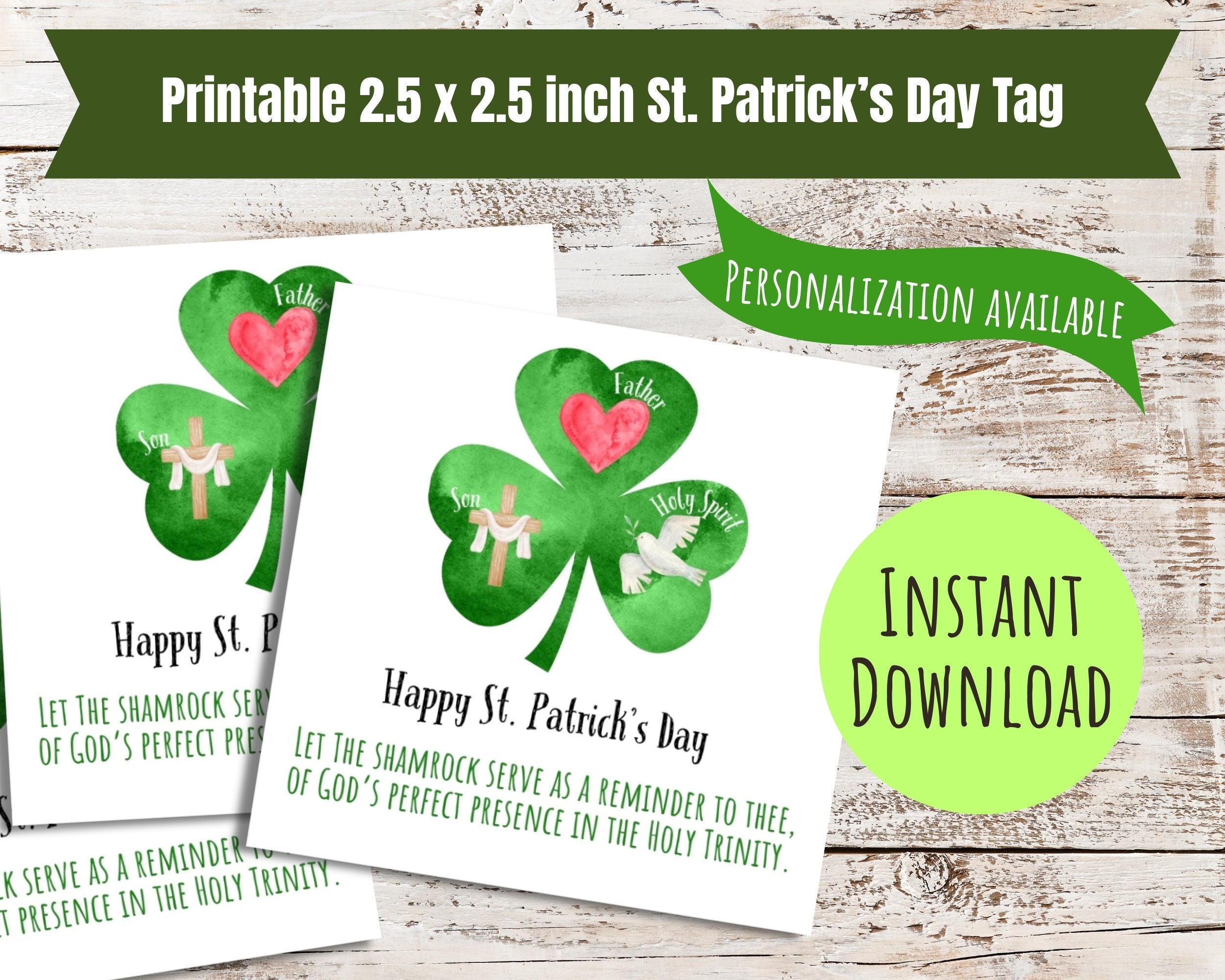 St Patricks Day Gift Tag Printable Shamrock Holy Trinity Card Christian ...