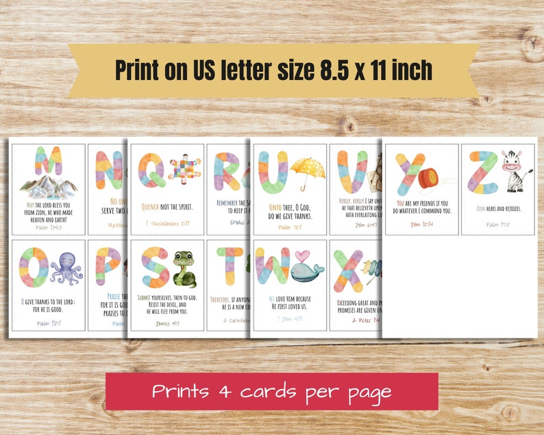 Alphabet Bible Verse Cards Printable A-Z Bible Verse Memory Cards for ...