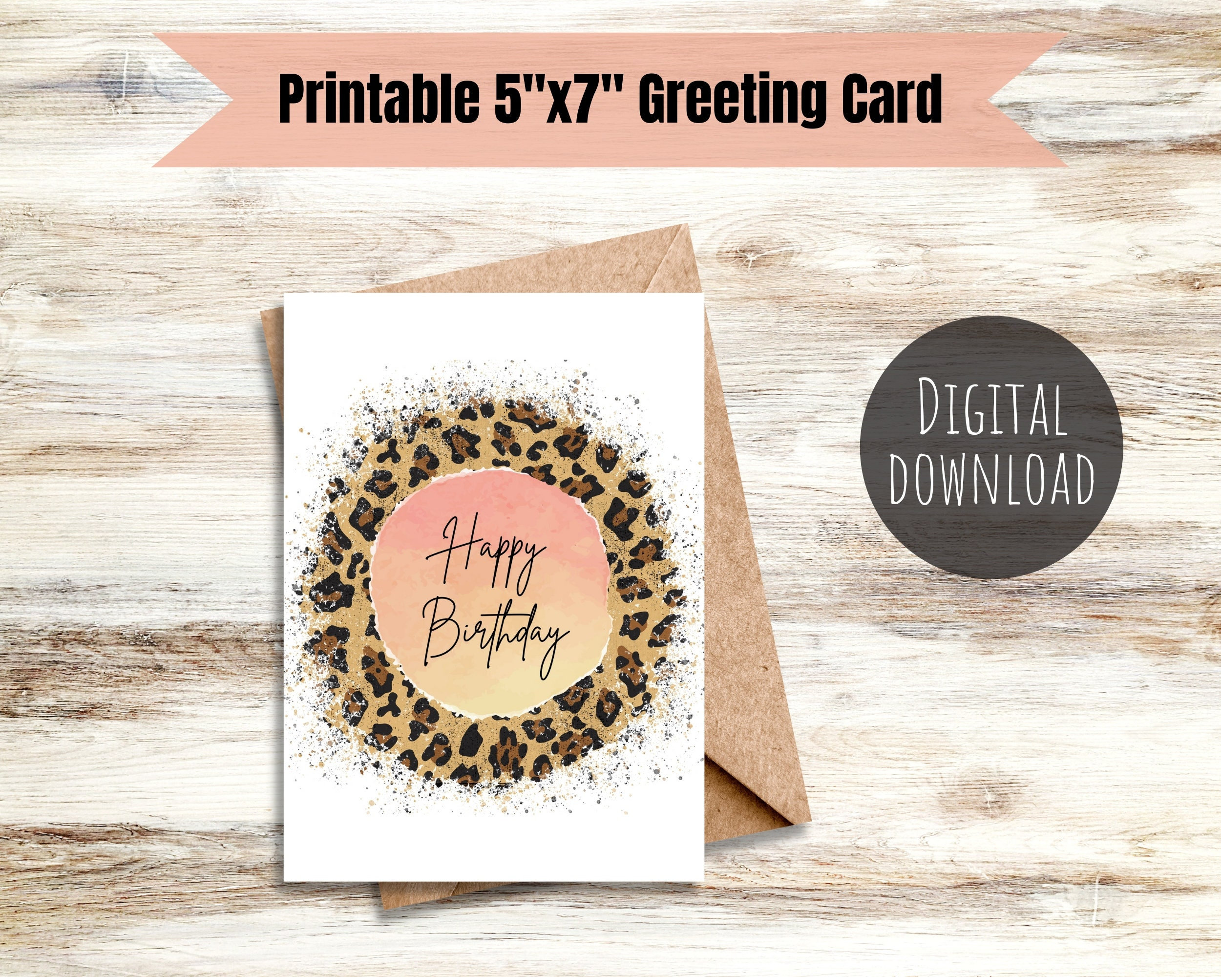 Printable Birthday Card Happy Birthday Greeting Card Leopard Print ...
