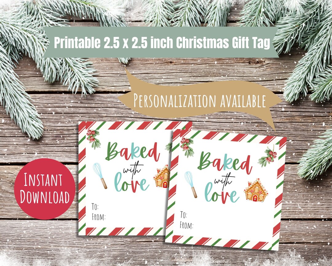 Christmas Bakery Label Baked With Love Gift Tag Christmas Cookie Gift ...