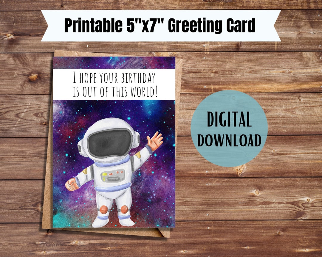 Birthday Card Space Printable Astronaut Bday Card for Boy Birthday Card ...