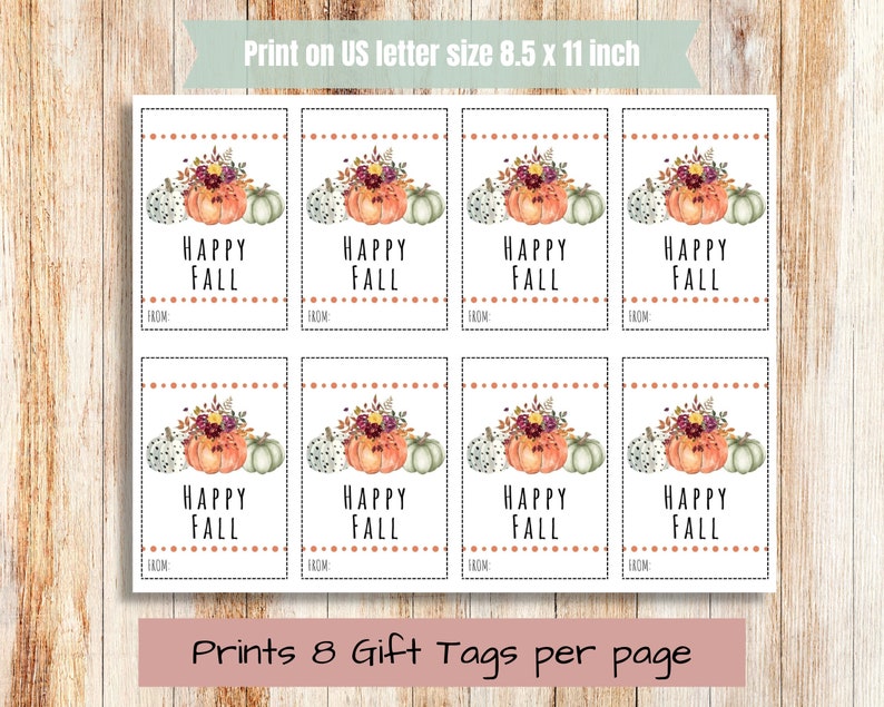 Happy Fall Gift Tag Printable for Fall Party Favor Pumpkin Gift Tag for ...