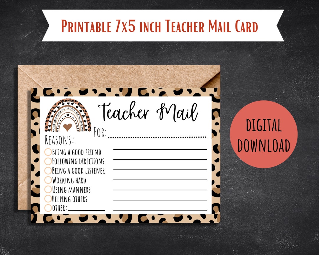 Teacher Mail Card Leopard Printable Classroom Printable Note for ...