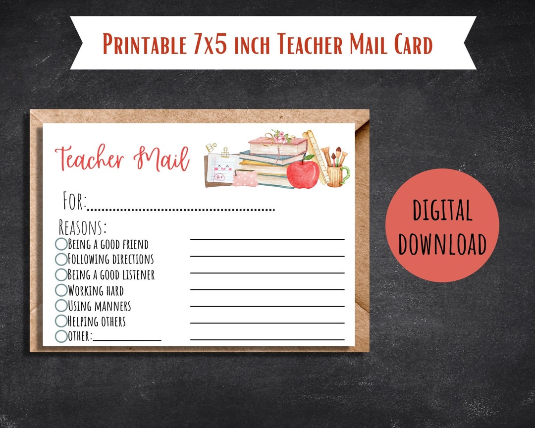 Teacher Mail Card Printable Brag Note for Teacher Classroom Printables ...