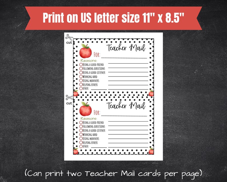 Printable Teacher Mail Polka Dot Apple Teacher Note Back to School ...