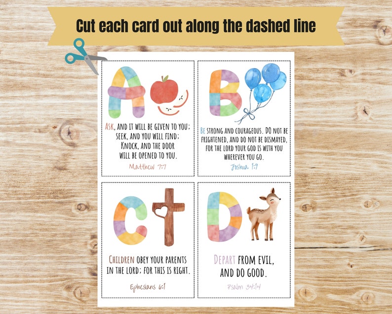 Alphabet Bible Verse Cards Printable A-Z Bible Verse Memory Cards for ...