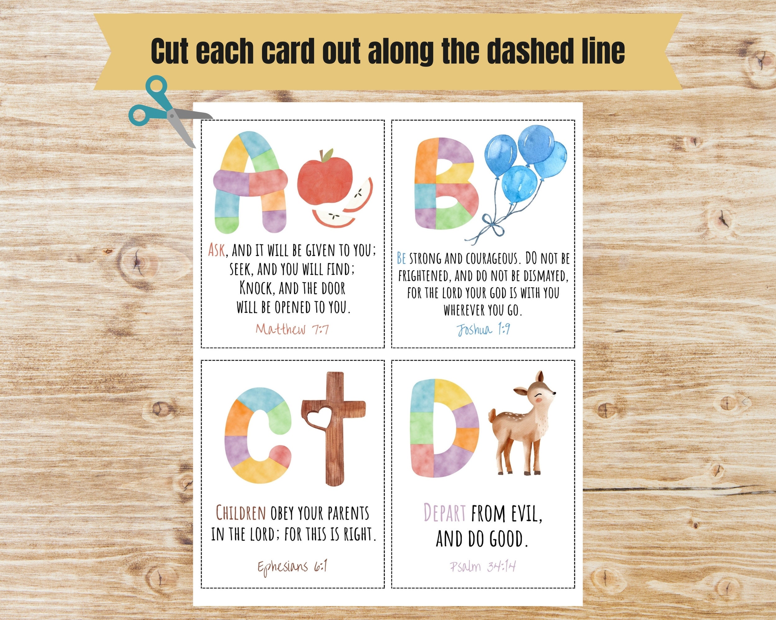 Alphabet Bible Verse Cards Printable A-Z Bible Verse Memory Cards for ...