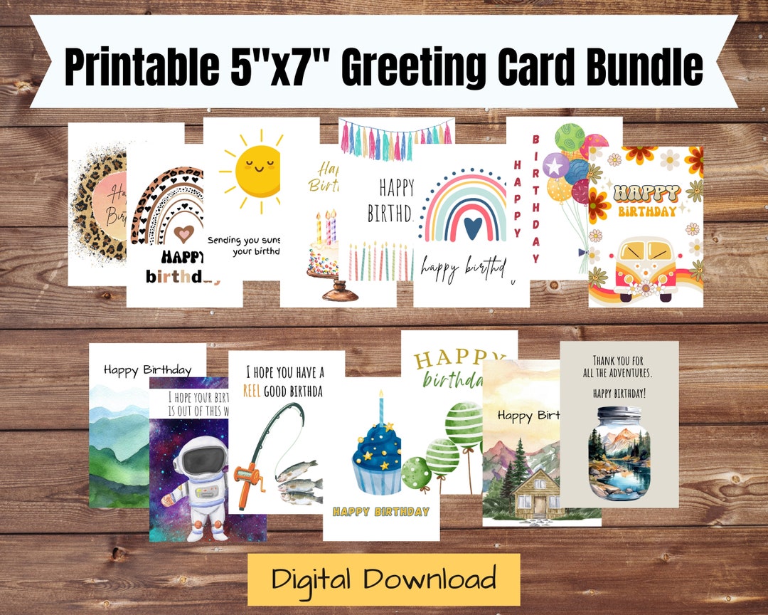 Printable Birthday Card Bundle Set of 15 Bday Card Bundle Digital B Day ...