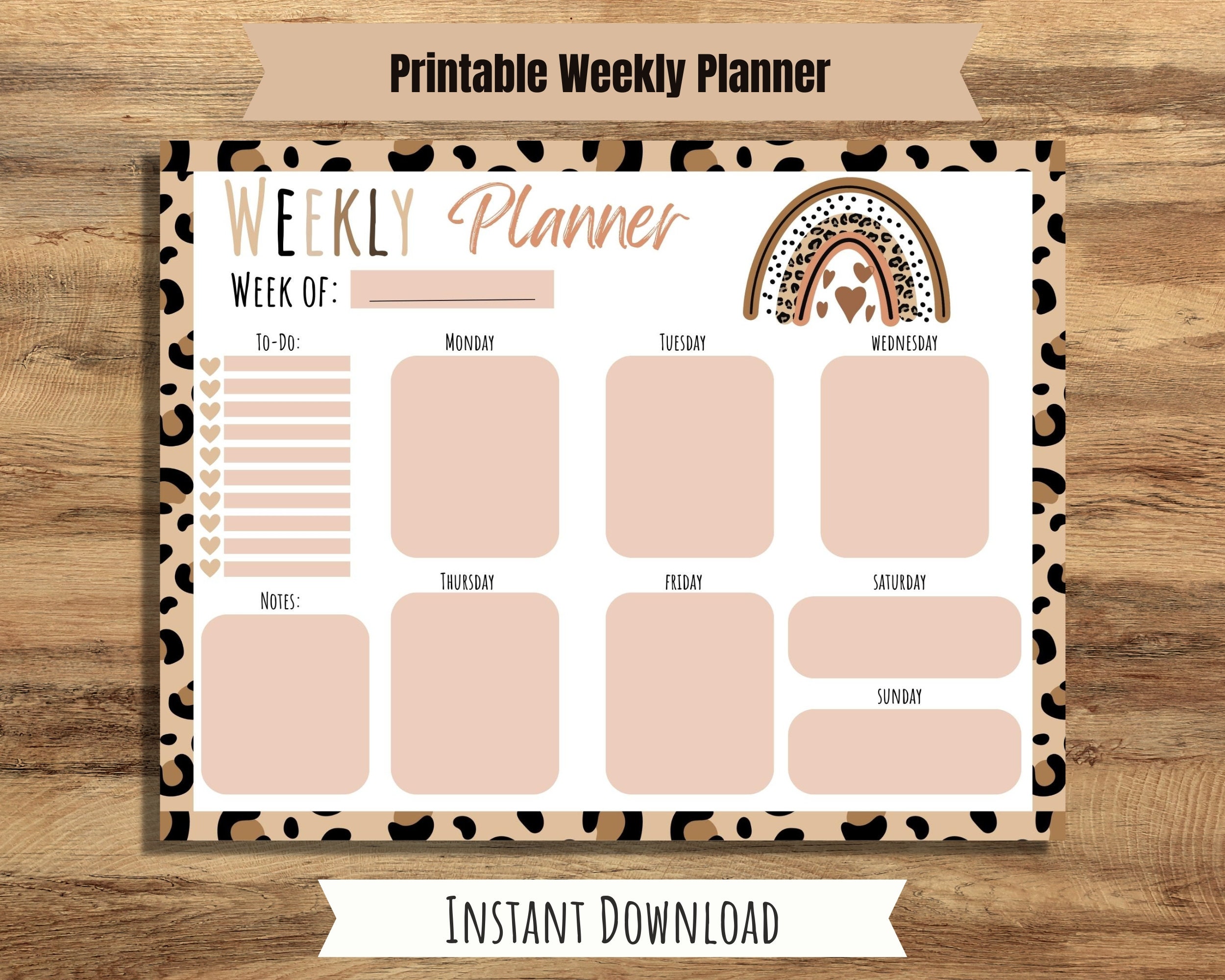 Weekly Planner Printable Boho Leopard Rainbow Weekly Planner - Etsy