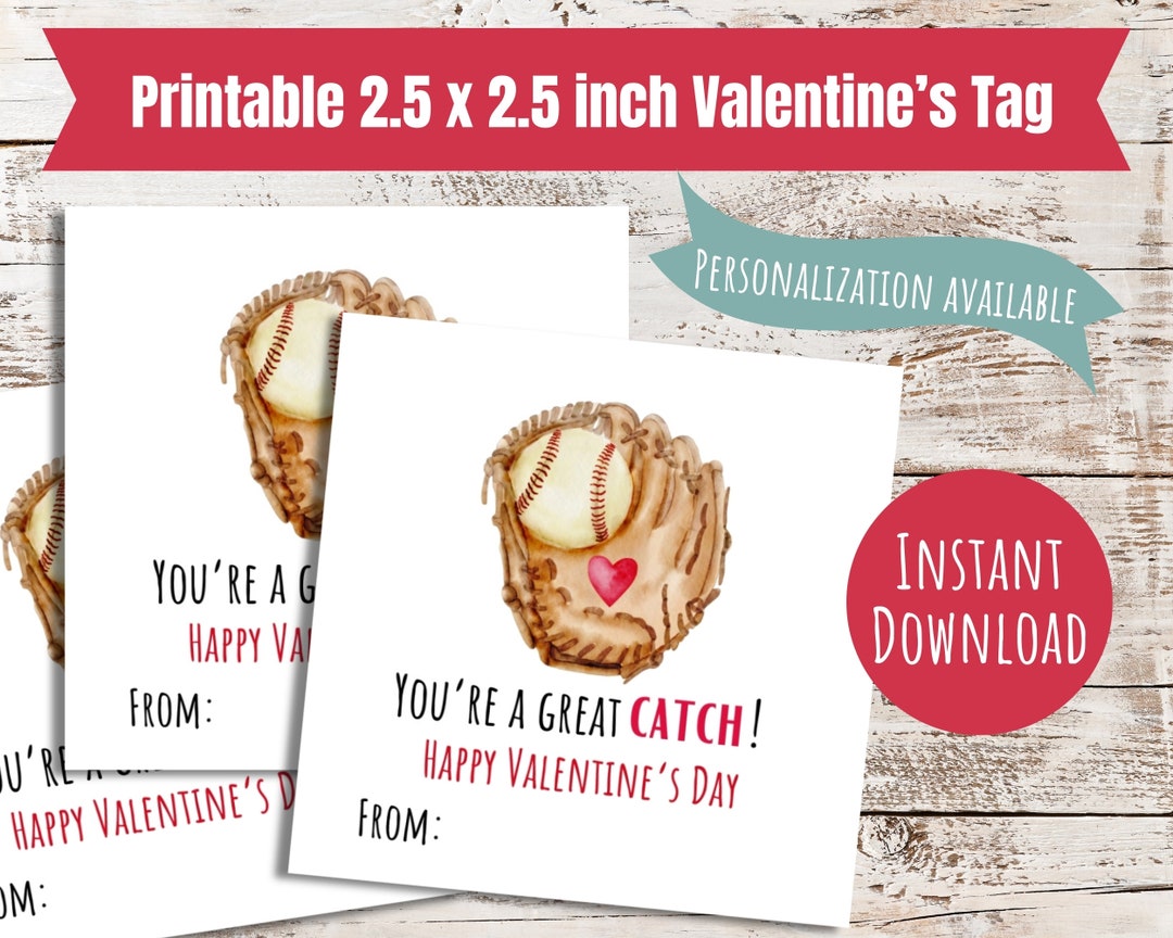 Valentine Baseball Tag Printable Sports Valentine's Day Card for Friend ...