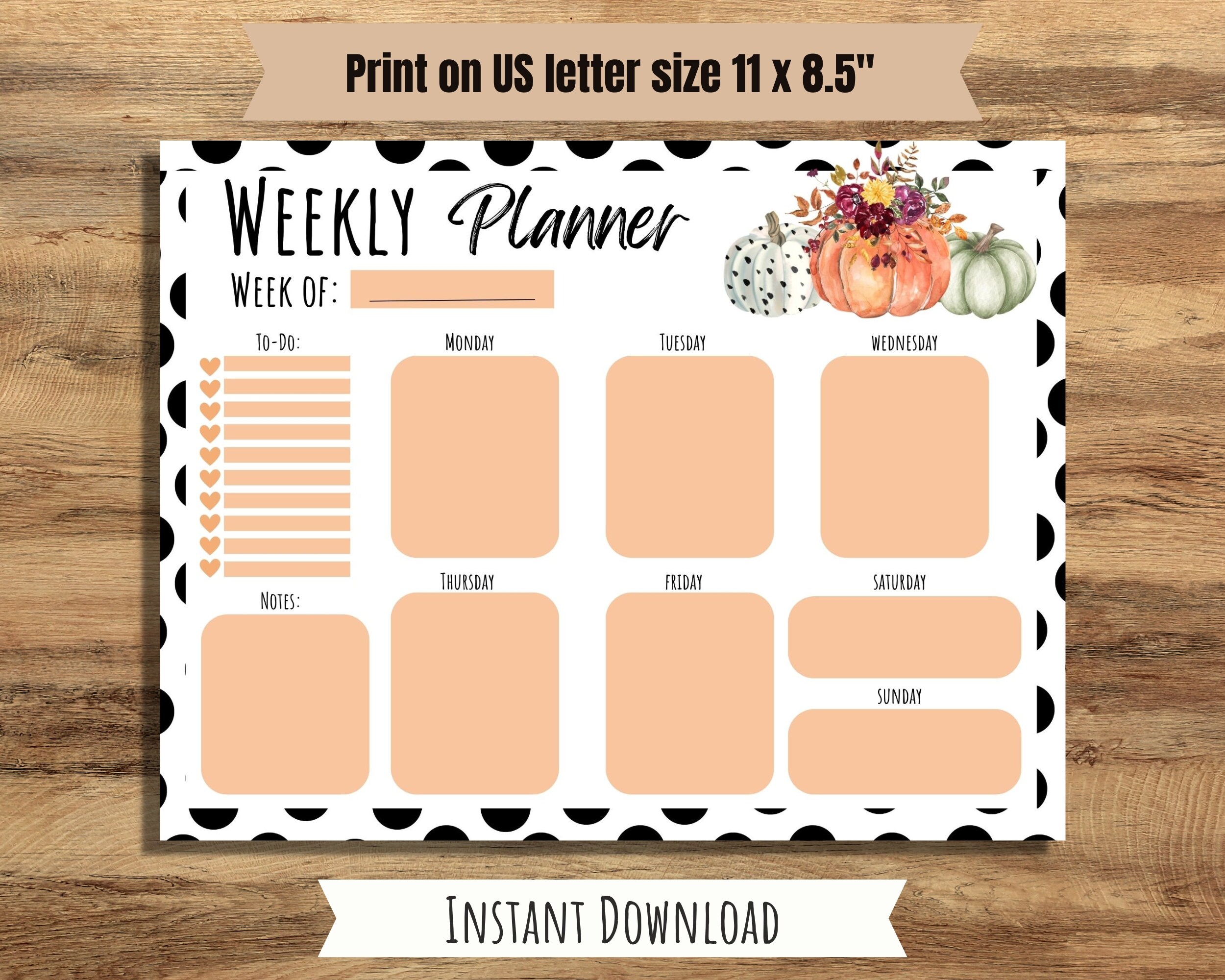 Weekly Planner Printable Pumpkin Weekly Planner Polka Dot Planner for ...