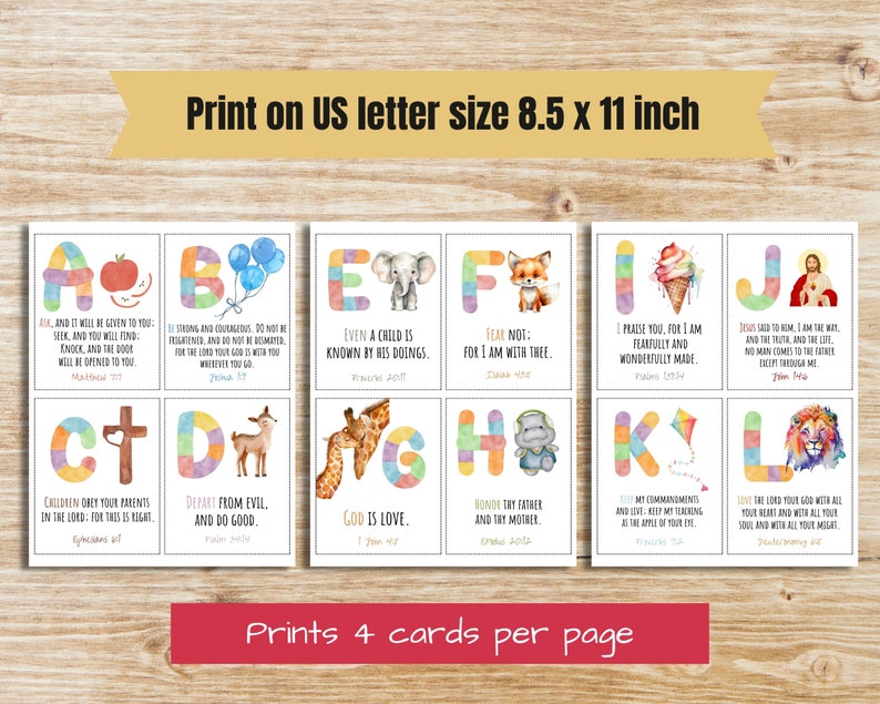 Alphabet Bible Verse Cards Printable A-Z Bible Verse Memory Cards for ...