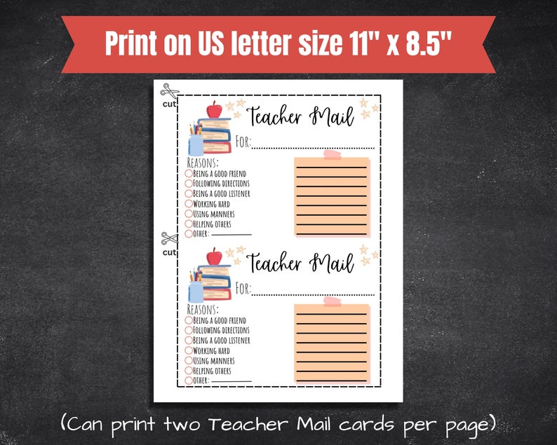 Teacher Mail Card Printable Brag Note for Teacher Classroom Printables ...