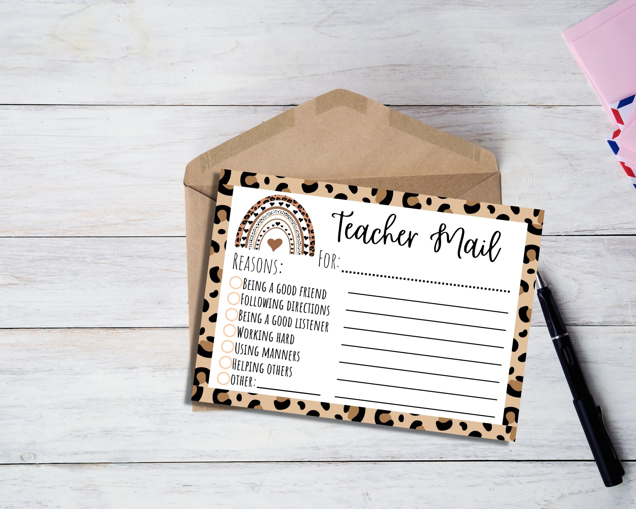 Teacher Mail Card Leopard Printable Classroom Printable Note for ...