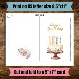 Birthday Card Printable Happy Birthday Cake Candles Card Colorful Card ...