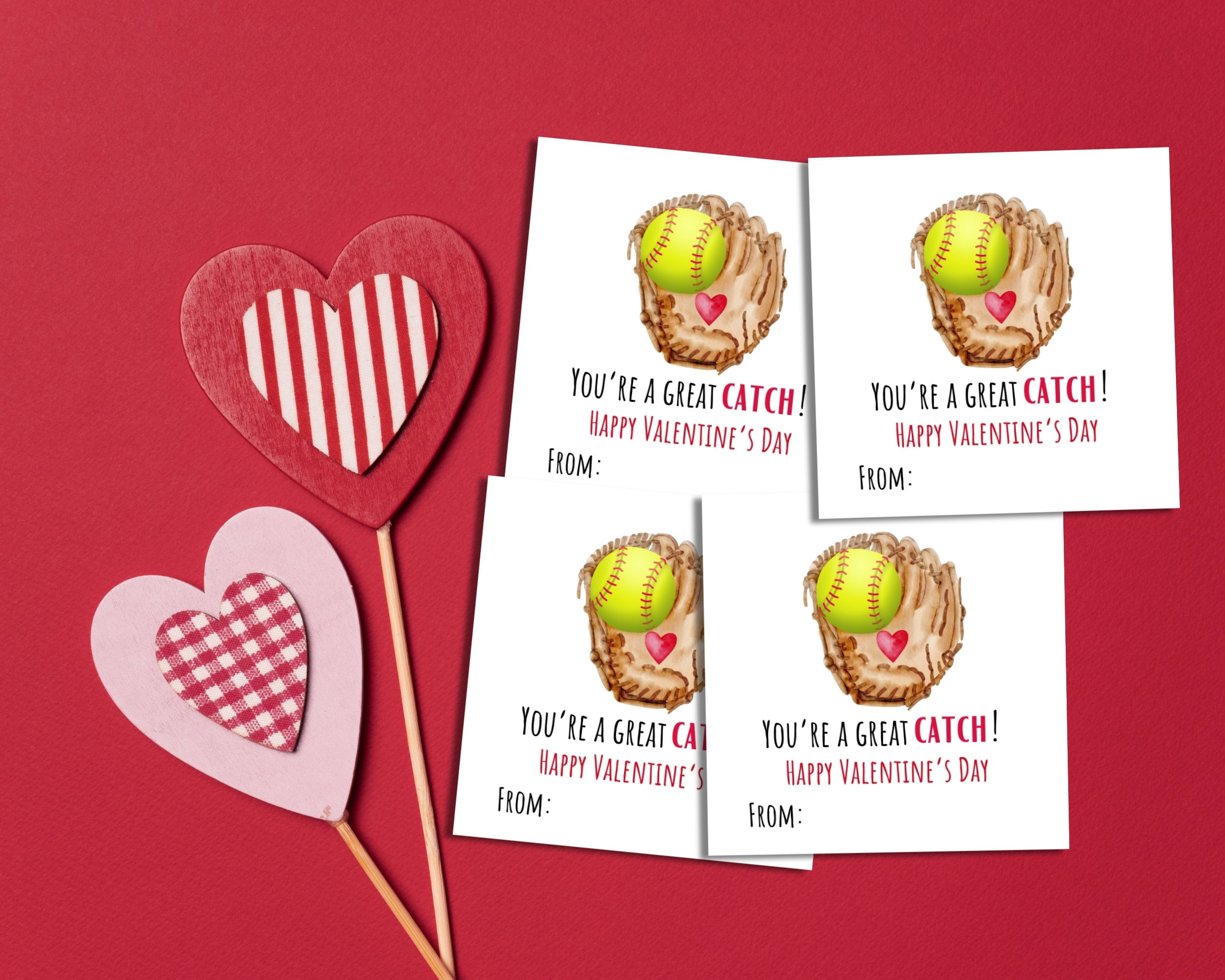 Valentine Softball Tag Printable Sports Valentine's Day Card for Friend ...
