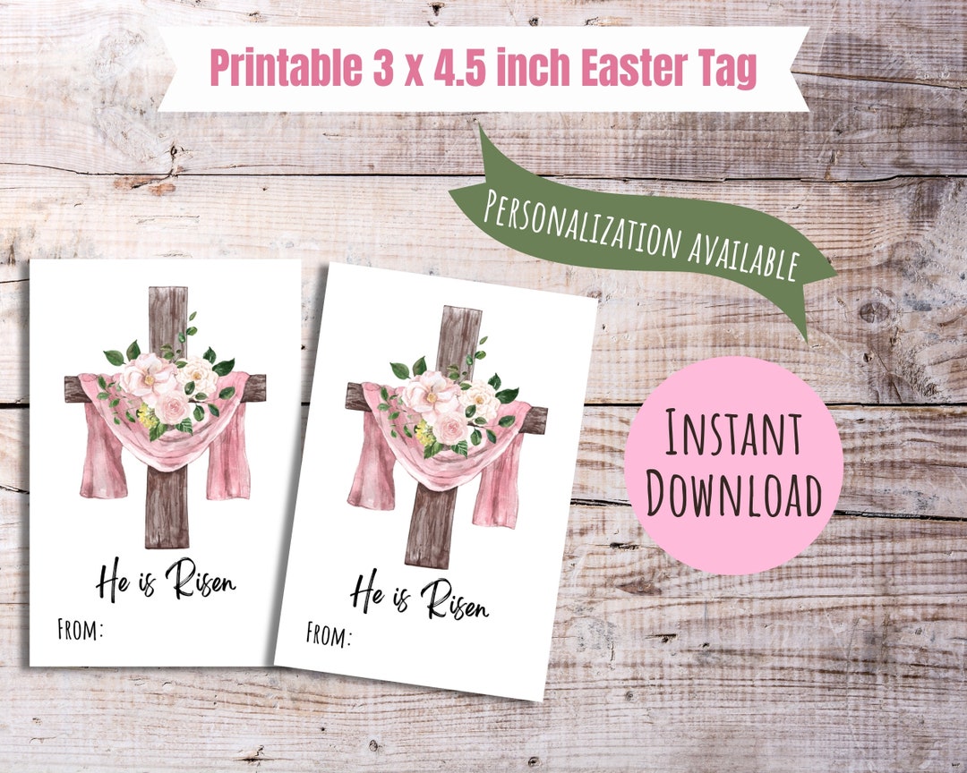 Easter Gift Tag Printable He is Risen Easter Tag Religious Easter Gift ...