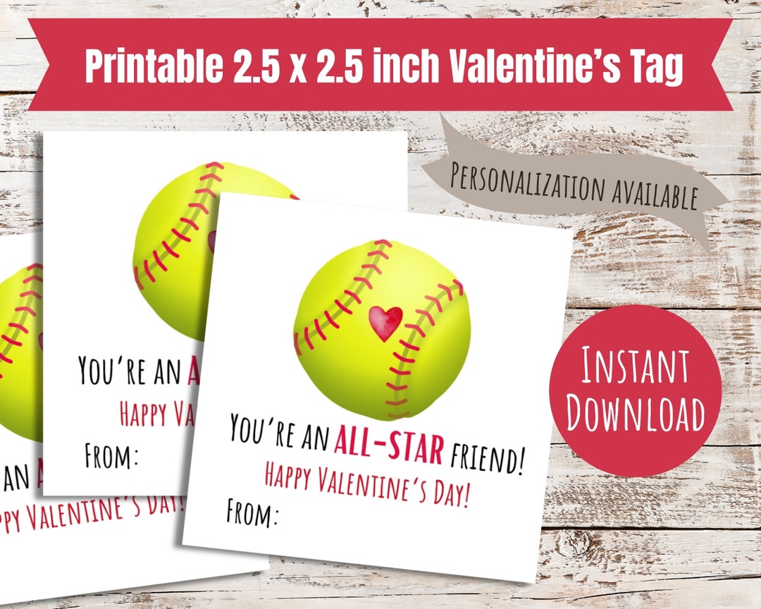 Softball Valentine Tag Personalized Sports Valentine's Day Card for ...