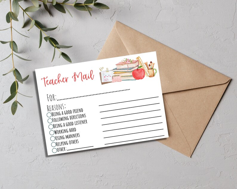 Teacher Mail Card Printable Brag Note for Teacher Classroom Printables ...