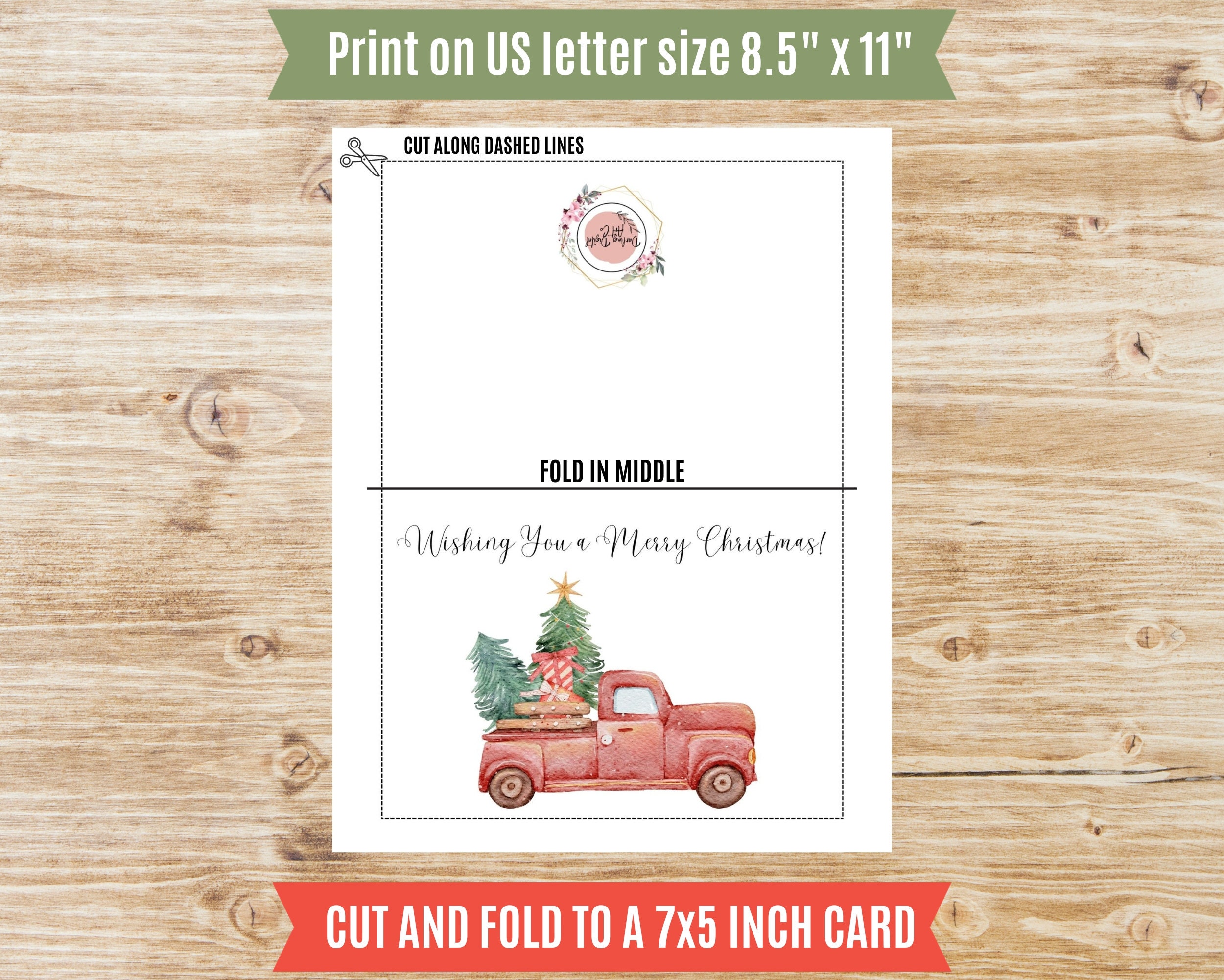 Christmas Card Printable Red Truck Christmas Tree Card Country ...