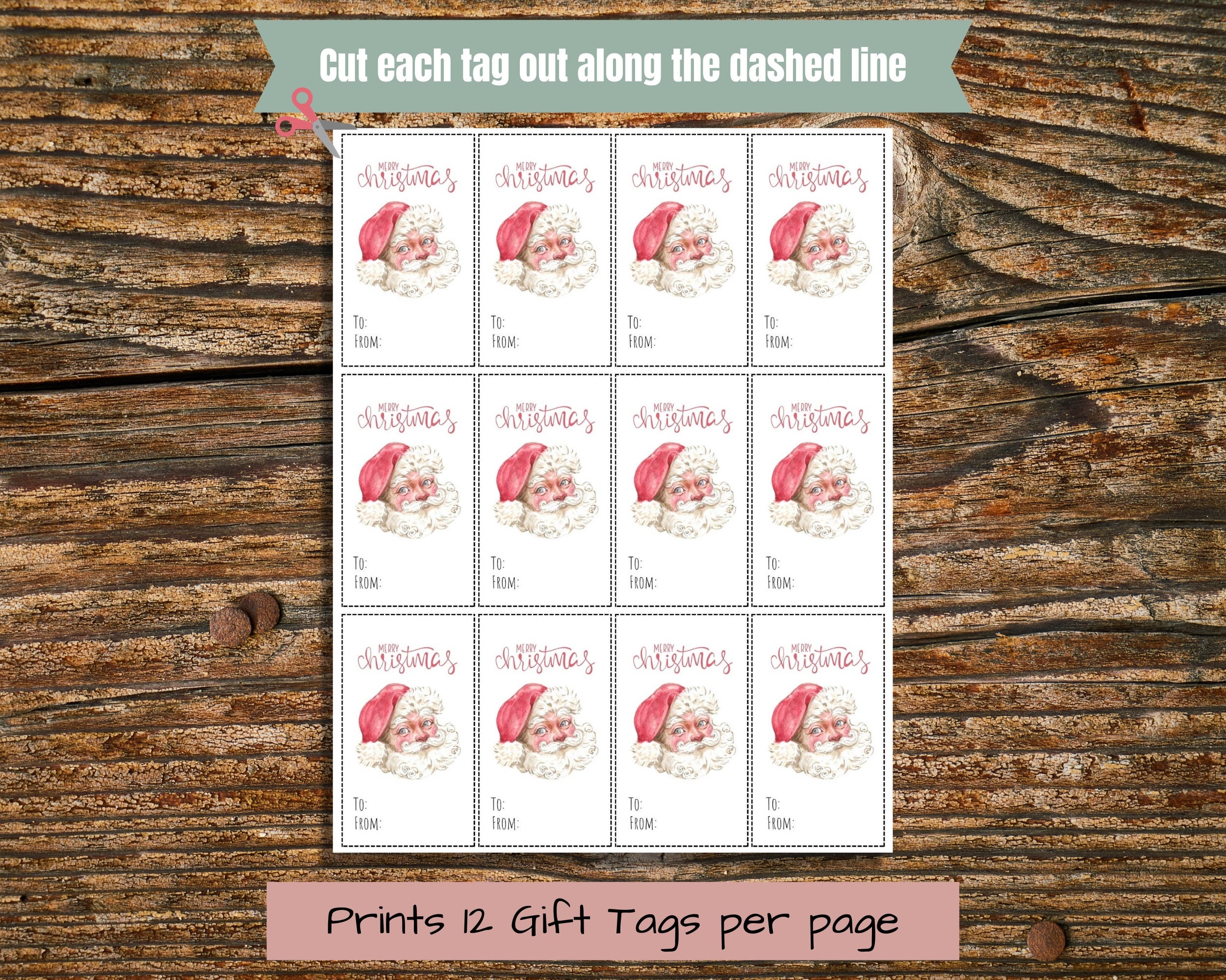 Vintage Santa Gift Tag Printable Secret Santa Tag Santa Label for ...