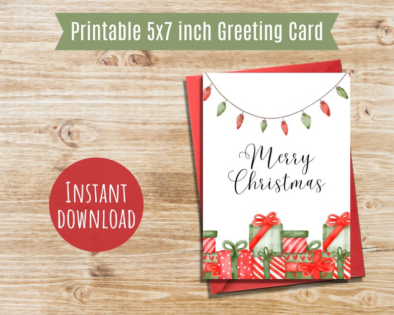 Christmas Card Printable Merry Christmas Greeting Card for - Etsy