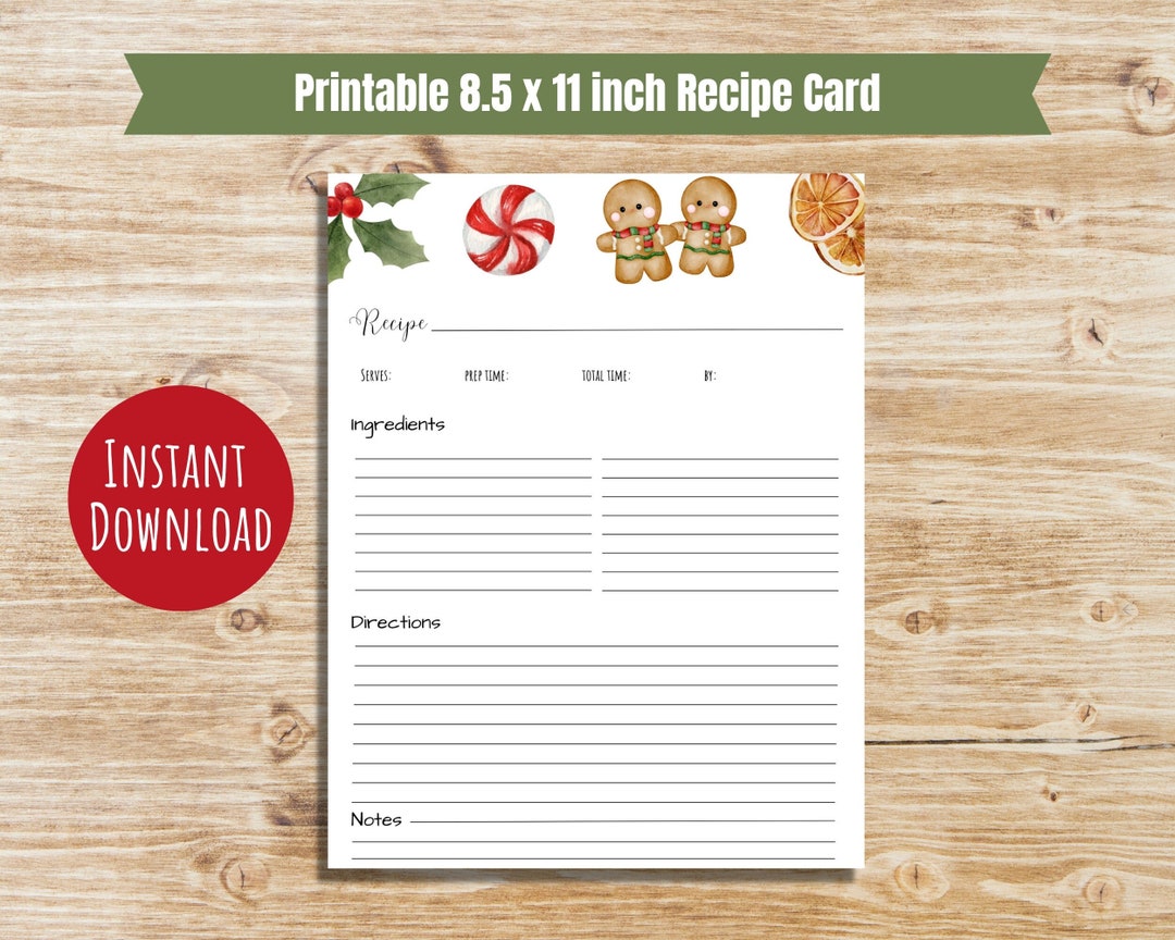 Christmas Recipe Card Printable Full Size Recipe Card Christmas Cookie ...