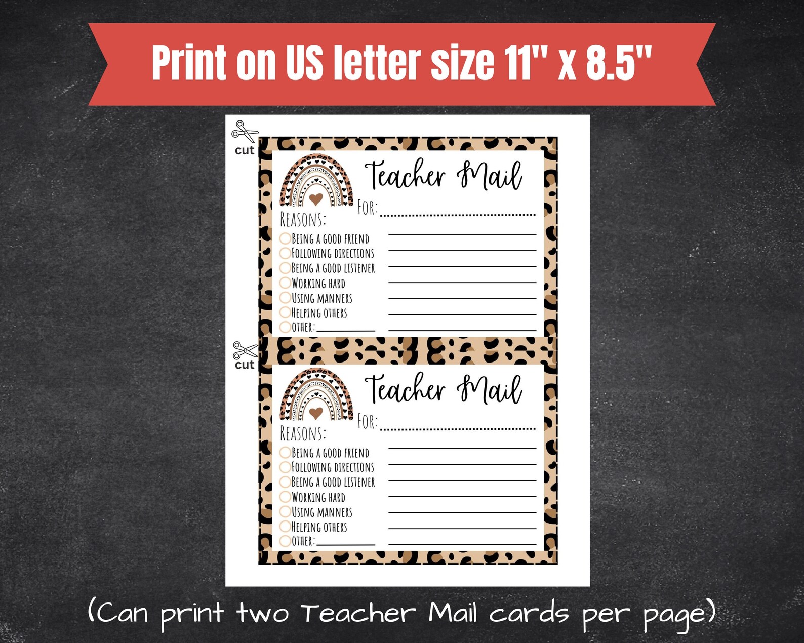 Teacher Mail Card Leopard Printable Classroom Printable Note for ...