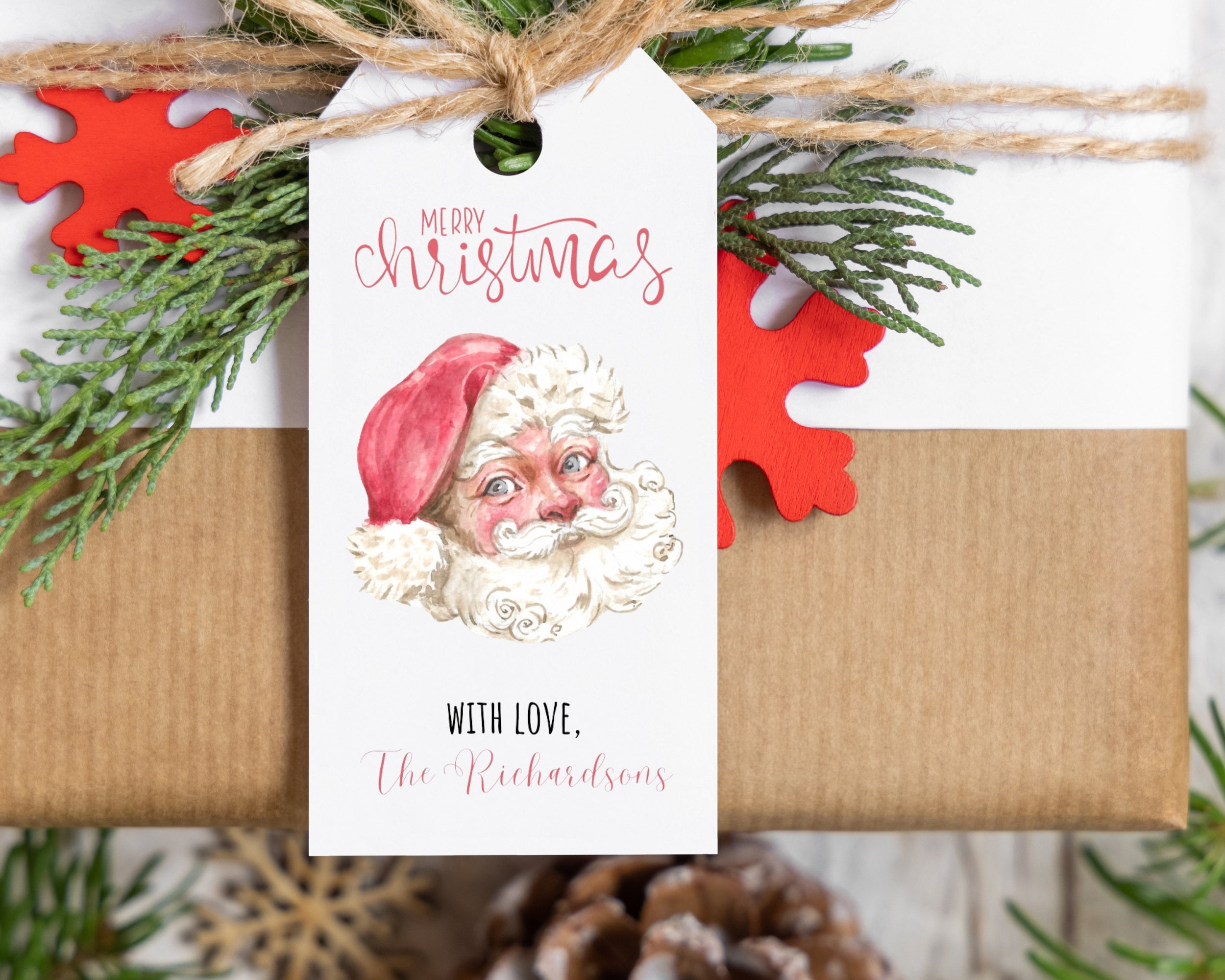 Vintage Santa Gift Tag Printable Secret Santa Tag Santa Label for ...
