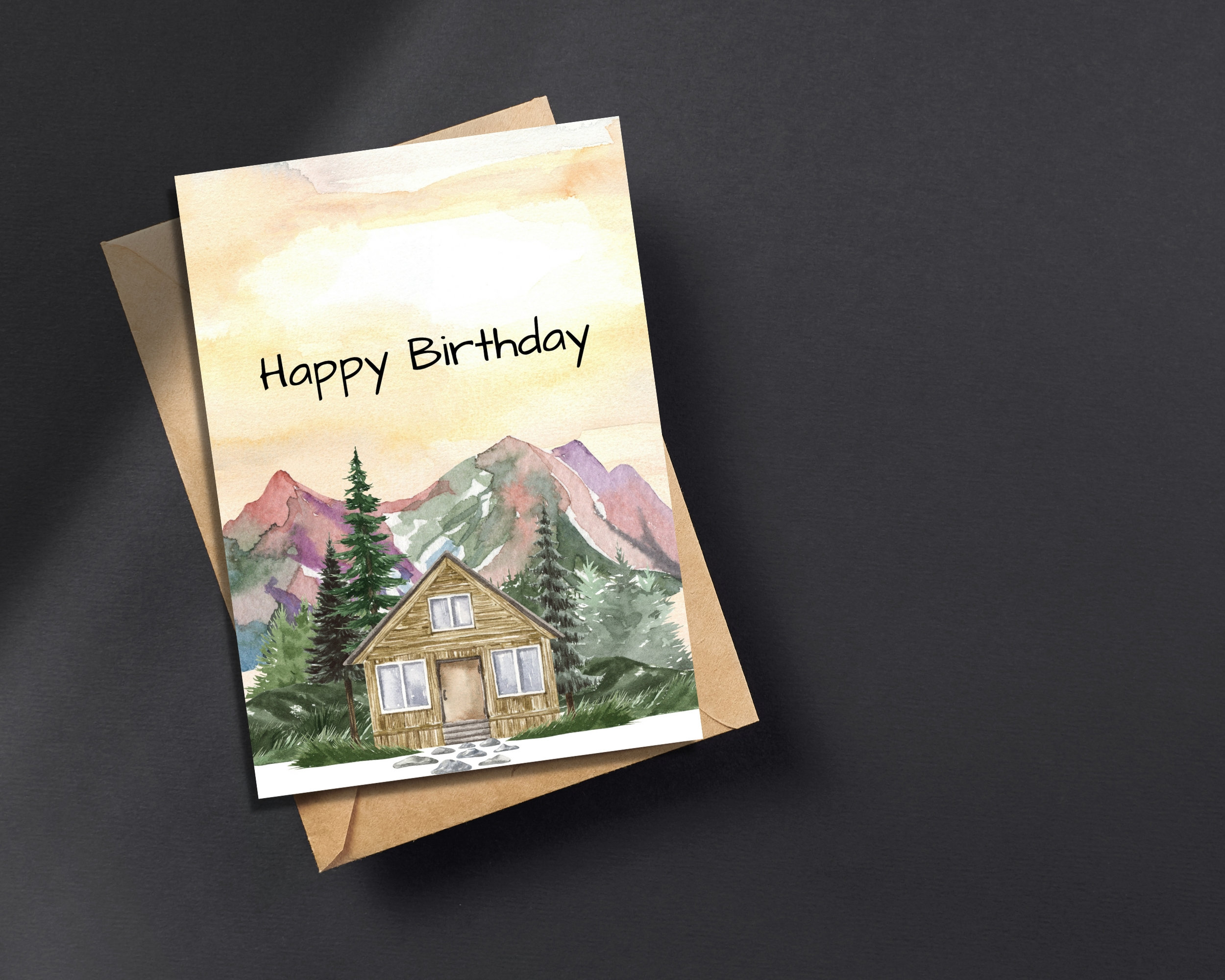 Mountain Cabin Birthday Card Printable for Him Bday Card for Outdoors ...
